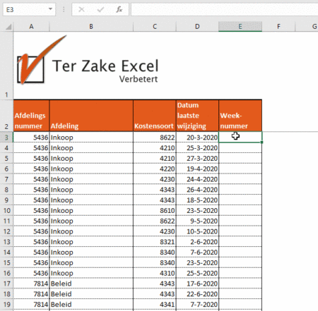 Weeknummer - Ter Zake Excel