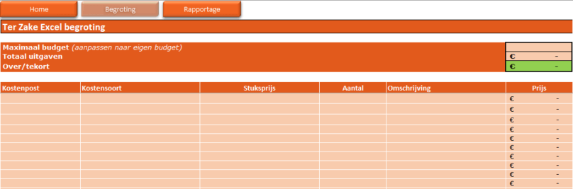 Begroting - Ter Zake Excel
