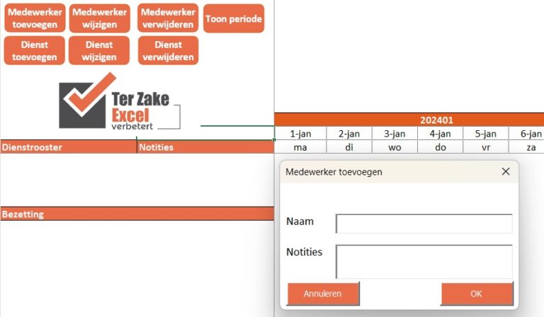 Dienstrooster in Excel | Download gratis! - Ter Zake Excel