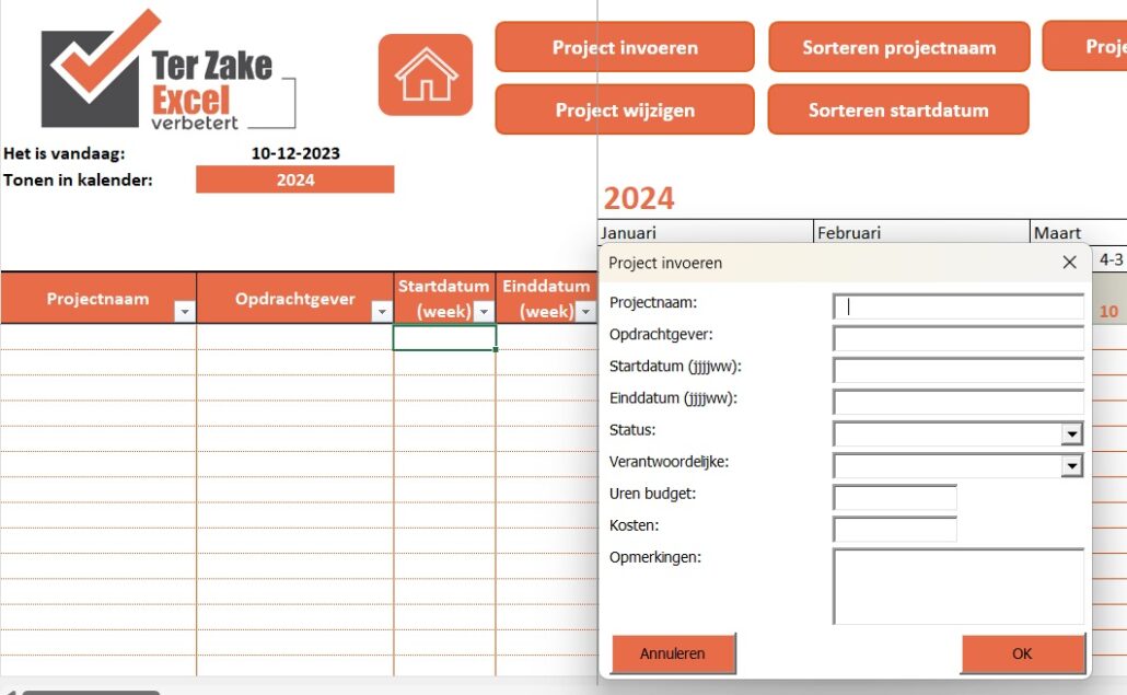 Planning | Download gratis - Ter Zake Excel