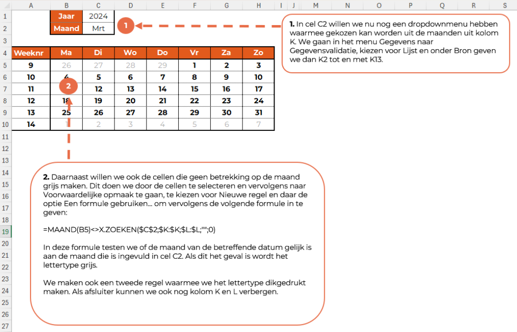 Een kalender in Excel met behulp van formules maak je zo